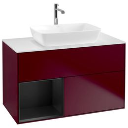 Villeroy & Boch Villeroy und Boch Finion Waschtischunterschrank G771PDHB 100cm, Abdeckplatte white matt, Emotion, Regale Black matt lacquer, Peony Matt
