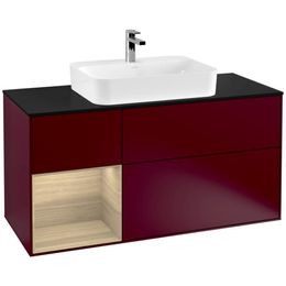 Villeroy & Boch Villeroy und Boch Finion Waschtischunterschrank G412PCHB 120cm, Abdeckplatte black matt, Emotion, Regal links Oak Veneer, Peony Matt