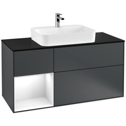 Villeroy & Boch Villeroy und Boch Finion Waschtischunterschrank G412GFHG 120cm, Abdeckplatte black matt, Emotion, Regal links Glossy white lacquer, Midnight Blue Matt Lacquer
