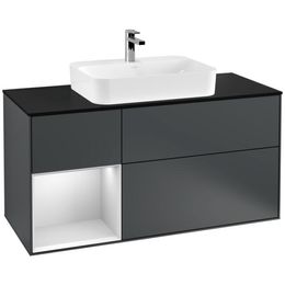 Villeroy & Boch Villeroy und Boch Finion Waschtischunterschrank G412MTHG 120cm, Abdeckplatte black matt, Emotion, Regal links White matt lacquer, Midnight Blue Matt Lacquer