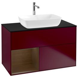 Villeroy & Boch Villeroy und Boch Finion Waschtischunterschrank G772GNHB 100cm, Abdeckplatte black matt, Emotion, Regale Walnut Veneer, Peony Matt