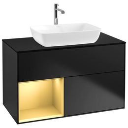 Villeroy & Boch Villeroy und Boch Finion Waschtischunterschrank G772HFPD 100cm, Abdeckplatte black matt, Emotion, Regale Gold matt lacquer, Black matt lacquer