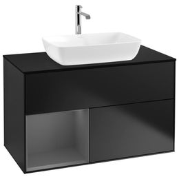 Villeroy & Boch Villeroy und Boch Finion Waschtischunterschrank G772GKPD 100cm, Abdeckplatte black matt, Emotion, Regale Anthracite matt lacquer, Black matt lacquer
