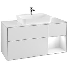 Villeroy & Boch Villeroy und Boch Finion Waschtischunterschrank F421GFMT 120cm, Abdeckplatte white matt, Regal rechts Glossy white lacquer, White matt lacquer