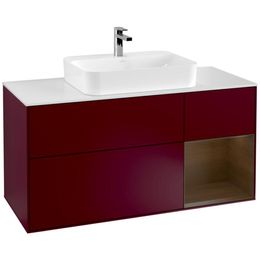 Villeroy & Boch Villeroy und Boch Finion Waschtischunterschrank F421GNHB 120cm, Abdeckplatte white matt, Regal rechts Walnut veneer, Peony Matt