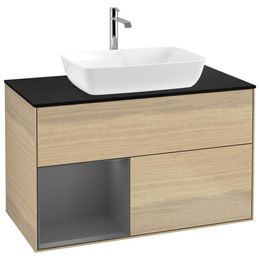Villeroy & Boch Villeroy und Boch Finion Waschtischunterschrank G772GKPC 100cm, Abdeckplatte black matt, Emotion, Regale Anthracite matt lacquer, Oak Veneer