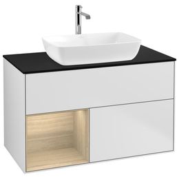 Villeroy & Boch Villeroy und Boch Finion Waschtischunterschrank G772PCMT 100cm, Abdeckplatte black matt, Emotion, Regale Oak Veneer, White matt lacquer