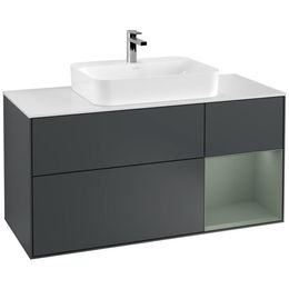 Villeroy & Boch Villeroy und Boch Finion Waschtischunterschrank F421GMHG 120cm, Abdeckplatte white matt, Regal rechts Olive Matt Lacquer, Midnight Blue Matt Lacquer