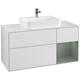 Villeroy & Boch Villeroy und Boch Finion Waschtischunterschrank F421GMMT 120cm, Abdeckplatte white matt, Regal rechts Olive Matt Lacquer, White matt lacquer