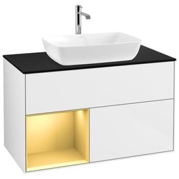 Villeroy & Boch Villeroy und Boch Finion Waschtischunterschrank G772HFGF 100cm, Abdeckplatte black matt, Emotion, Regale Gold matt lacquer, Glossy white lacquer