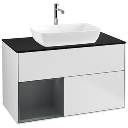 Villeroy & Boch Villeroy und Boch Finion Waschtischunterschrank G772HGMT 100cm, Abdeckplatte black matt, Emotion, Regale Midnight matt lacquer, White matt lacquer