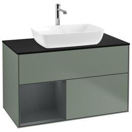 Villeroy & Boch Villeroy und Boch Finion Waschtischunterschrank G772HGGM 100cm, Abdeckplatte black matt, Emotion, Regale Midnight matt lacquer, Olive Matt Lacquer
