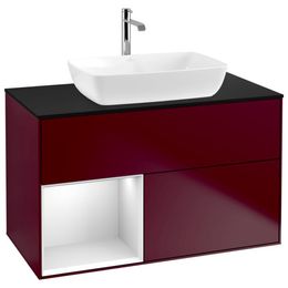 Villeroy & Boch Villeroy und Boch Finion Waschtischunterschrank G772MTHB 100cm, Abdeckplatte black matt, Emotion, Regale White matt lacquer, Peony Matt