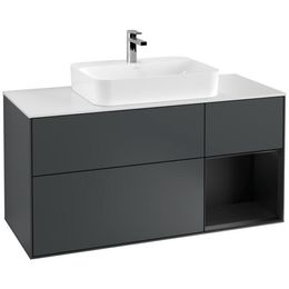 Villeroy & Boch Villeroy und Boch Finion Waschtischunterschrank F421PDHG 120cm, Abdeckplatte white matt, Regal rechts Black matt lacquer, Midnight Blue Matt Lacquer