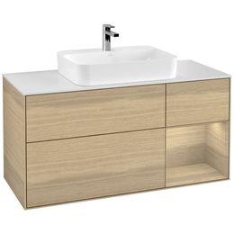 Villeroy & Boch Villeroy und Boch Finion Waschtischunterschrank F421PCPC 120cm, Abdeckplatte white matt, Regal rechts Oak Veneer, Oak Veneer