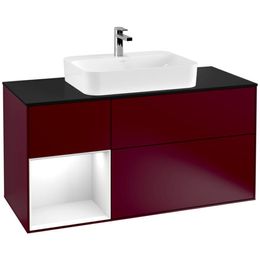 Villeroy & Boch Villeroy und Boch Finion Waschtischunterschrank F412GFHB 120cm, Abdeckplatte black matt, Regal links Glossy white lacquer, Peony Matt