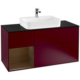 Villeroy & Boch Villeroy und Boch Finion Waschtischunterschrank F412GNHB 120cm, Abdeckplatte black matt, Regal links Walnut veneer, Peony Matt