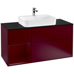 Villeroy & Boch Villeroy und Boch Finion Waschtischunterschrank F412HBHB 120cm, Abdeckplatte black matt, Regal links Peony, Peony Matt