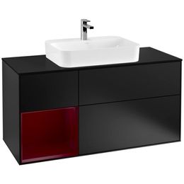 Villeroy & Boch Villeroy und Boch Finion Waschtischunterschrank F412HBPD 120cm, Abdeckplatte black matt, Regal links Peony, Black matt lacquer