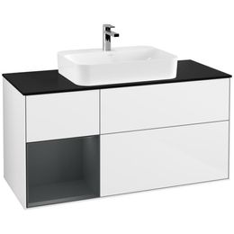 Villeroy & Boch Villeroy und Boch Finion Waschtischunterschrank F412HGGF 120cm, Abdeckplatte black matt, Regal links Midnight Blue Matt Lacquer, Glossy white lacquer