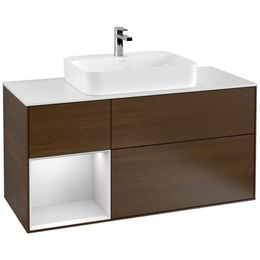 Villeroy & Boch Villeroy und Boch Finion Waschtischunterschrank G411MTGN 120cm, Abdeckplatte white matt, Emotion, Regal links White matt lacquer, Walnut veneer