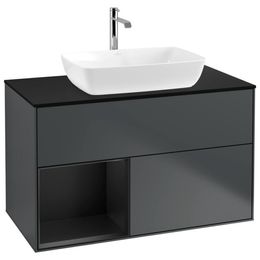 Villeroy & Boch Villeroy und Boch Finion Waschtischunterschrank G772PDHG 100cm, Abdeckplatte black matt, Emotion, Regale Black matt lacquer, Midnight Blue Matt Lacquer
