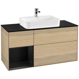 Villeroy & Boch Villeroy und Boch Finion Waschtischunterschrank F412PDPC 120cm, Abdeckplatte black matt, Regal links Black matt lacquer, Oak Veneer