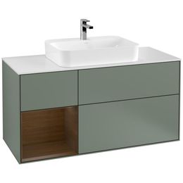 Villeroy & Boch Villeroy und Boch Finion Waschtischunterschrank G411GNGM 120cm, Abdeckplatte white matt, Emotion, Regal links Walnut veneer, Olive Matt Lacquer