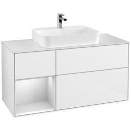 Villeroy & Boch Villeroy und Boch Finion Waschtischunterschrank F411MTGF 120cm, Abdeckplatte white matt, Regal links White matt lacquer, Glossy white lacquer