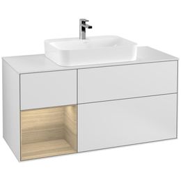 Villeroy & Boch Villeroy und Boch Finion Waschtischunterschrank F411PCMT 120cm, Abdeckplatte white matt, Regal links Oak Veneer, White matt lacquer