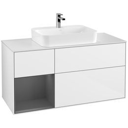 Villeroy & Boch Villeroy und Boch Finion Waschtischunterschrank F411GKGF 120cm, Abdeckplatte white matt, Regal links Anthracite matt, Glossy white lacquer