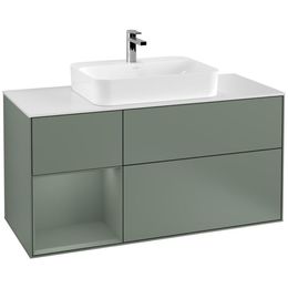 Villeroy & Boch Villeroy und Boch Finion Waschtischunterschrank F411GMGM 120cm, Abdeckplatte white matt, Regal links Olive Matt Lacquer, Olive Matt Lacquer