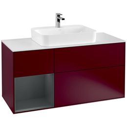 Villeroy & Boch Villeroy und Boch Finion Waschtischunterschrank F411HGHB 120cm, Abdeckplatte white matt, Regal links Midnight Blue Matt Lacquer, Peony Matt