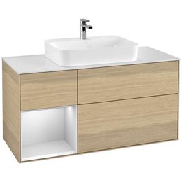 Villeroy & Boch Villeroy und Boch Finion Waschtischunterschrank F411MTPC 120cm, Abdeckplatte white matt, Regal links White matt lacquer, Oak Veneer