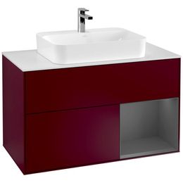 Villeroy & Boch Villeroy und Boch Finion Waschtischunterschrank G371GKHB 100cm, Abdeckplatte white matt, Emotion, Regal rechts Anthracite matt, Peony Matt