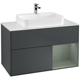 Villeroy & Boch Villeroy und Boch Finion Waschtischunterschrank G371GMHG 100cm, Abdeckplatte white matt, Emotion, Regal rechts Olive Matt Lacquer, Midnight Blue Matt Lacquer