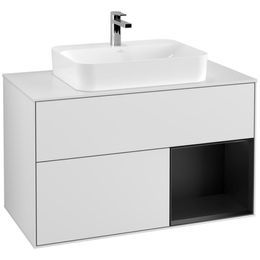 Villeroy & Boch Villeroy und Boch Finion Waschtischunterschrank G371PDMT 100cm, Abdeckplatte white matt, Emotion, Regal rechts Black matt lacquer, White matt lacquer
