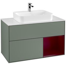 Villeroy & Boch Villeroy und Boch Finion Waschtischunterschrank G371HBGM 100cm, Abdeckplatte white matt, Emotion, Regal rechts Peony, Olive Matt Lacquer