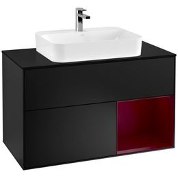 Villeroy & Boch Villeroy und Boch Finion Waschtischunterschrank G372HBPD 100cm, Abdeckplatte black matt, Emotion, Regal rechts Peony, Black matt lacquer