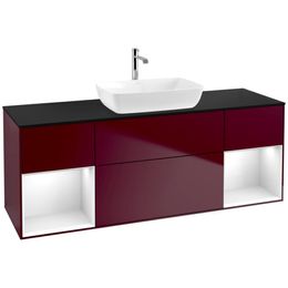 Villeroy & Boch Villeroy und Boch Finion Waschtischunterschrank F862GFHB 160cm, Abdeckplatte black matt, Regale Glossy white lacquer, Peony Matt
