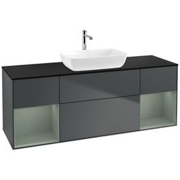 Villeroy & Boch Villeroy und Boch Finion Waschtischunterschrank F862GMHG 160cm, Abdeckplatte black matt, Regale Olive matt lacquer, Midnight Blue Matt Lacquer