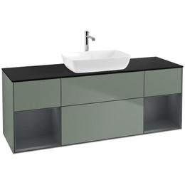 Villeroy & Boch Villeroy und Boch Finion Waschtischunterschrank F862HGGM 160cm, Abdeckplatte black matt, Regale Midnight matt lacquer, Olive Matt Lacquer