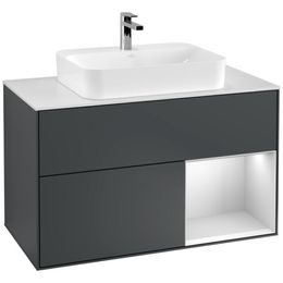 Villeroy & Boch Villeroy und Boch Finion Waschtischunterschrank G371MTHG 100cm, Abdeckplatte white matt, Emotion, Regal rechts White matt lacquer, Midnight Blue Matt Lacquer