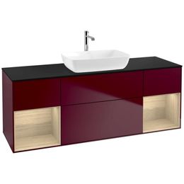 Villeroy & Boch Villeroy und Boch Finion Waschtischunterschrank F862PCHB 160cm, Abdeckplatte black matt, Regale Oak Veneer, Peony Matt