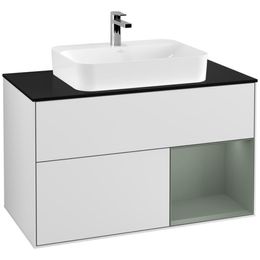 Villeroy & Boch Villeroy und Boch Finion Waschtischunterschrank G372GMMT 100cm, Abdeckplatte black matt, Emotion, Regal rechts Olive Matt Lacquer, White matt lacquer