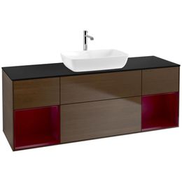 Villeroy & Boch Villeroy und Boch Finion Waschtischunterschrank F862HBGN 160cm, Abdeckplatte black matt, Regale Peony matt lacquer, Walnut veneer