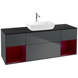 Villeroy & Boch Villeroy und Boch Finion Waschtischunterschrank F862HBHG 160cm, Abdeckplatte black matt, Regale Peony matt lacquer, Midnight Blue Matt Lacquer
