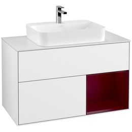 Villeroy & Boch Villeroy und Boch Finion Waschtischunterschrank F371HBGF 100cm, Abdeckplatte white matt, Regal rechts Peony, Glossy white lacquer