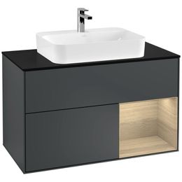 Villeroy & Boch Villeroy und Boch Finion Waschtischunterschrank G372PCHG 100cm, Abdeckplatte black matt, Emotion, Regal rechts Oak Veneer, Midnight Blue Matt Lacquer