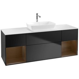 Villeroy & Boch Villeroy und Boch Finion Waschtischunterschrank F861GNPD 160cm, Abdeckplatte white matt, Regale Walnut Veneer, Black matt lacquer